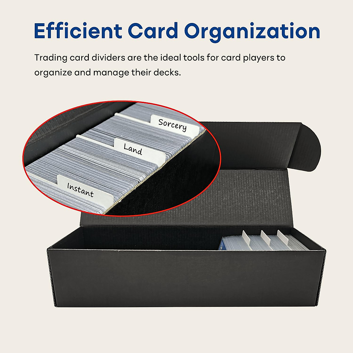 Fageverld Trading Card Storage Box with Dividers, 10 Count with 3 Pack of 10 Card Dividers, Card Boxes for Baseball Football Sports Cards, and Mtg Playing Cards, Cardboard, Black