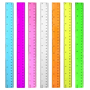 Color Transparent Ruler Plastic Rulers - Ruler 12 inch, Kids Ruler for School, Ruler with Centimeters, Millimeter and Inches, Assorted Colors, Clear Rulers, 7 Pack School Rulers