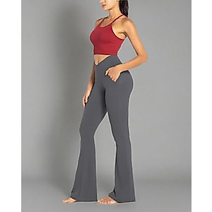 Sunzel Flare Leggings for Women, Crossover Yoga Pants with Pockets 30" Grey Large