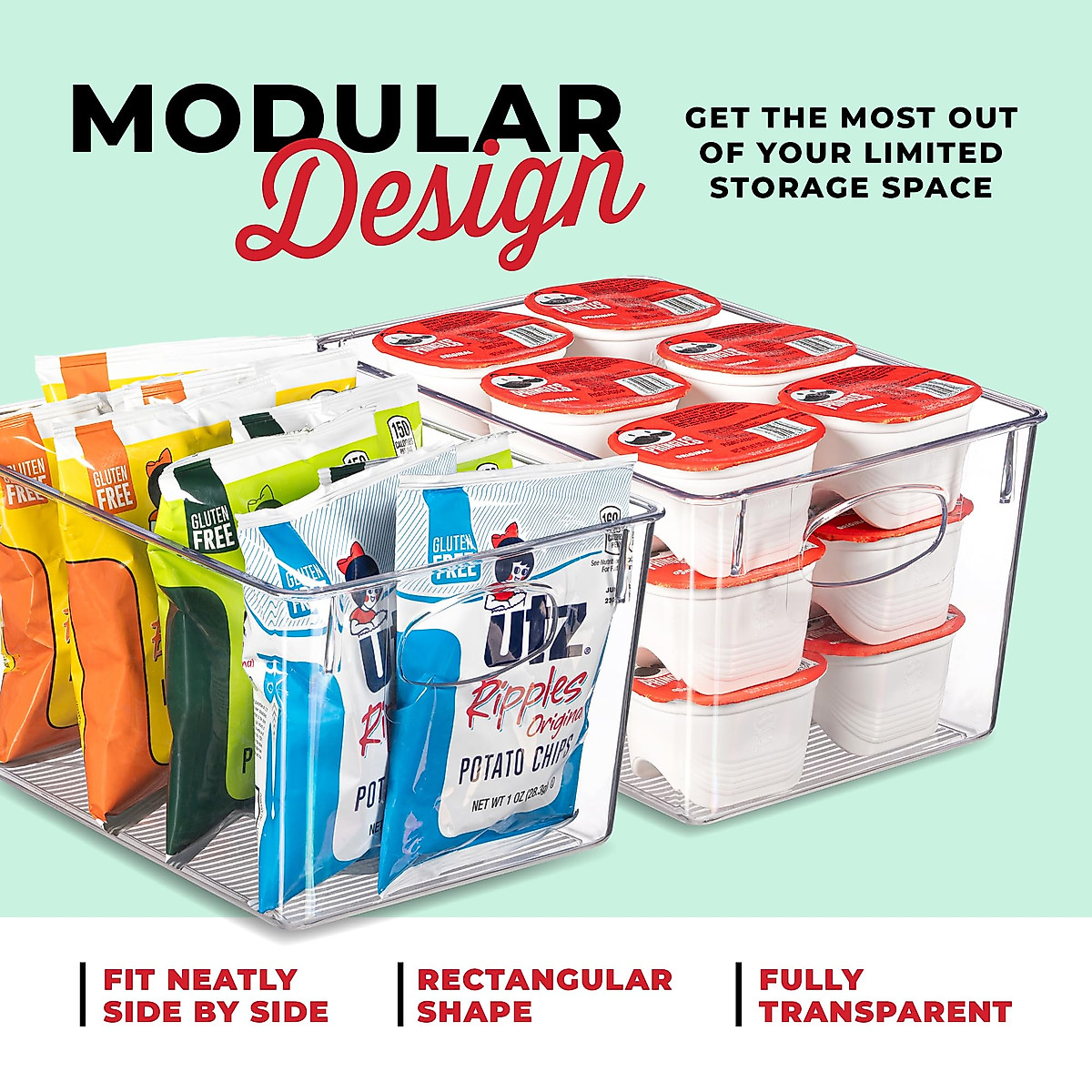 Clear Refrigerator Organizer Bins - Plastic Fridge Organizers - Storage Containers for Organizing Pantry, Cupboard, Cabinet, Freezer, Food, Fruit, Kitchen, Bathroom - Refrigerator Storage Bin set of 4