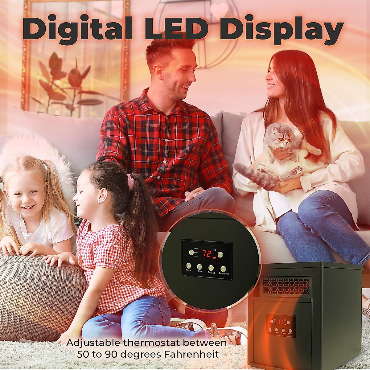 LifeSmart Infrared Quartz Space Heater, 1500W Portable Electric Heater with Remote, Black