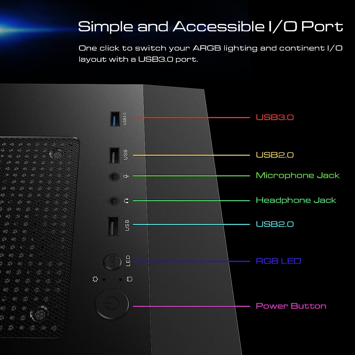 GAMDIAS ATX Mid Tower Gaming Computer PC Case with Side Tempered Glass, 4X 120mm ARGB Case Fans and Sync with 5V RGB Motherboard and Excellent Airflow