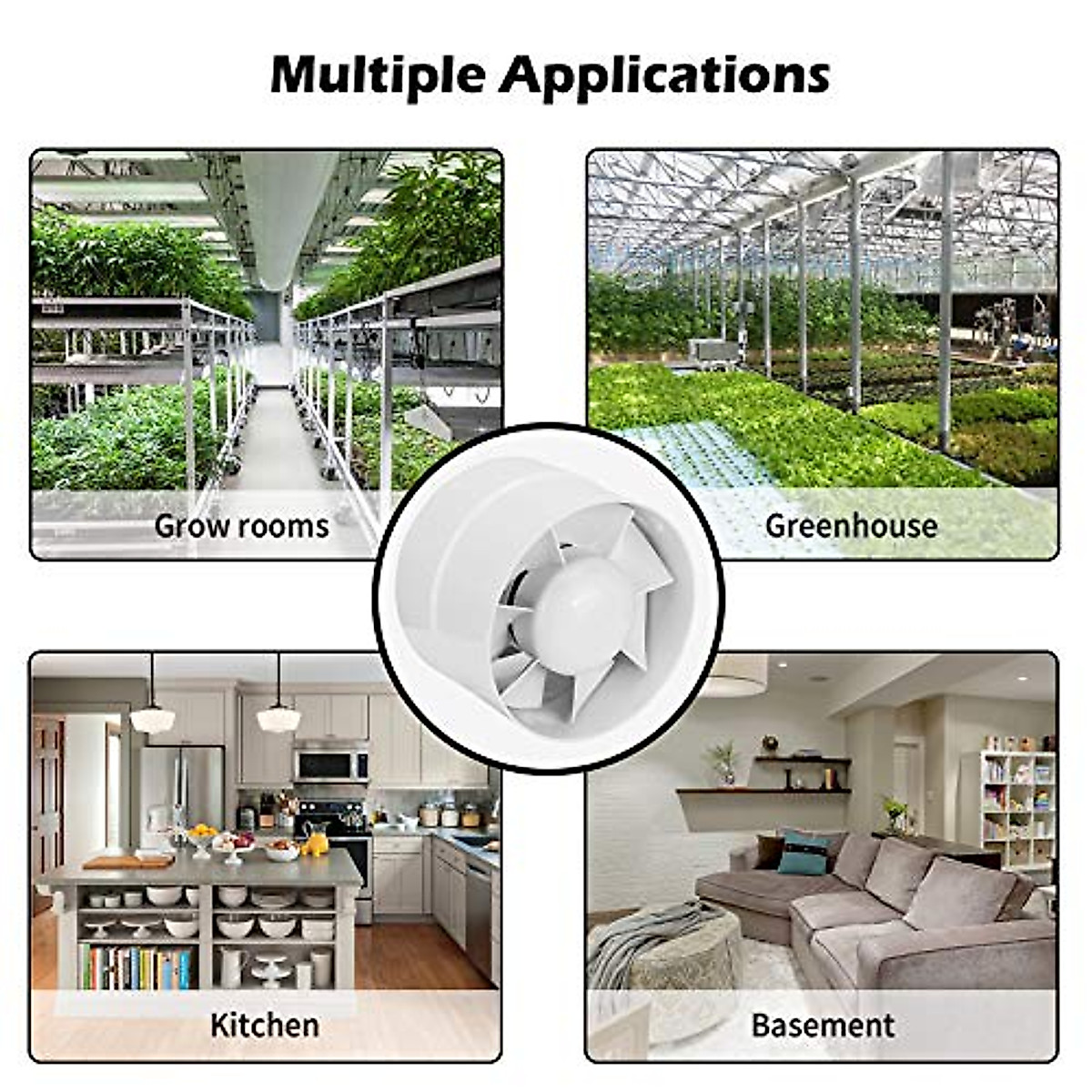 Inline Duct Fan 4 Inch Vent Booster, HVAC Exhaust Intake Fans 76 CFM, Ventilation Blower for Grow Tent Attic Kitchen Garage Greenhouse Basement (Φ 4 inch/110v)