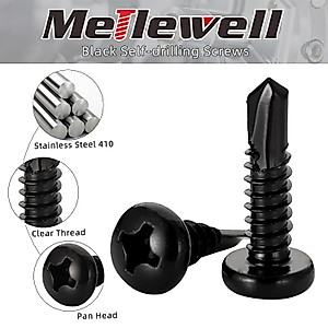 #8 X 1-1/4" Pan Head Self Drilling Screws, Phillips Drive Self Tapping Sheet Metal Tek Screws, Black Oxide 410 Stainless Steel, 100 PCS