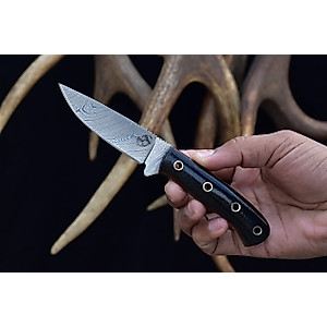 Knives Ranch Handmade Damascus Steel EDC Utility Knife - Full Tang - Burlap Micarta Handle - Heavy-Duty Pancake Sheath Snug Fit (3112-M)