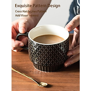 Gomakren Coffee Mugs Set of 4, 13 Ounce Stackable Coffee Mug Set with Stand, Stoneware Coffee Cup with Spoon for Coffee, Milk, Tea, Cocoa, Black