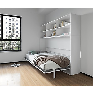 DEINPPA Twin Horizontal Murphy Bed with Storage Shelf, Space-Saving Wall Bed for Multipurpose Room-White