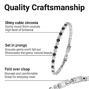 Shop LC Tennis Bracelet - Black & White Cubic Zirconia Bracelet for Women in Silvertone - Dainty CZ Crystal Bridal Bracelets - Elegant Jewelry Ideal for Special Occasions - 8" Length - Fits Wrists 7"