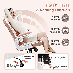 SEATZONE Pink Desk Chair Modern Executive Office Chair with Arms PU Leather Computer Desk Chair for Girls Women