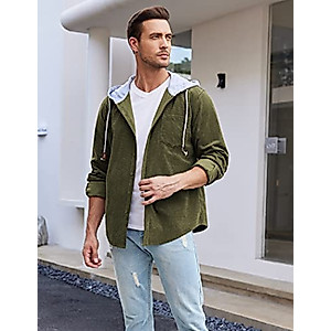 COOFANDY Mens Long Sleeve Button Up Shirt Shacket Fashion Corduroy Shirt Jacket Winter Work Shirts
