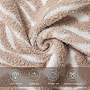 Snuggle Sac Beige Throw Blanket Reversible Zebra Print Knitted Textured Throw Blanket Farmhouse Soft Cozy Warm Couch Blanket, 50"x60"