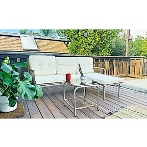 YITAHOME 3 Pieces Patio Furniture Set, Outdoor Wicker Conversation Set, All-Weather Rattan Sectional L-Shaped Sofa Detachable Lounger with Cushions and Coffee Table for Backyard, Porch, Boho - Beige