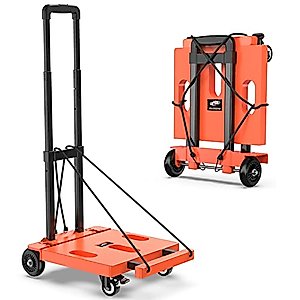 SPACEKEEPER Foldable Hand Truck Dolly, 265 LB Folding Luggage Cart with Wheels, Portable Flatbed Cart Collapsible Hand Truck for Luggage, Travel, Moving, Shopping, Office Use, Orange
