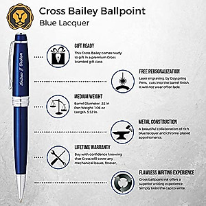 Dayspring Pens Personalized Cross Pen | Engraved Cross Bailey Blue Lacquer Ballpoint Gift Pen - Chrome Trim AT0452-12. Custom Engraving Included.