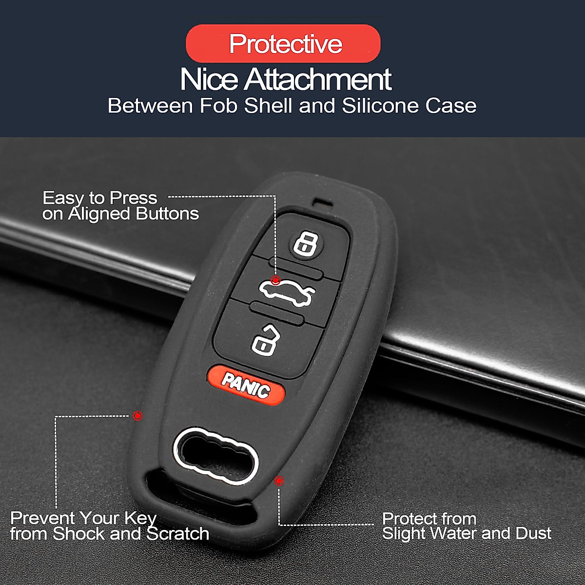 INFIPAR 2pcs Compatible with Audi A1 A3 A4 A5 A6 A7 A8 A8 Q3 Q5 Q7 R8 RS5 RS7 S3 S4 S5 S6 S7 S8 SQ5 TT Quattro allroad Black Key Fob Cover Case Key Chain Protector Remote Holder