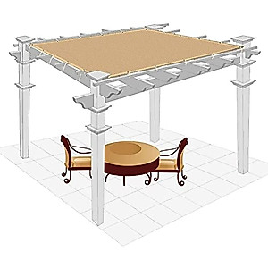 Shatex 90% Shade Fabric Sun Shade Cloth 12’ x 20’ Wheat Taped Edge with Grommets Sun-Block Mesh Shade for Pergola Cover Canopy,12 Bungee Balls