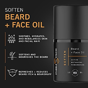 stubble & stache Hydrating Beard & Face Oil for Men – Unique Blend of Cold-Pressed Oils to Soften, Hydrate, and Refresh Skin & Beard – Naturally Scented, Perfect for Daily Grooming – 1 fl oz