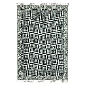 Casavani Hand Made Cotton Dhurrie Floral Blue & Beige Tassel Rug Easy Care Washable Rugs for Doormat Entryway Living Room Bedroom Hallway Balcony 12x15 Feet