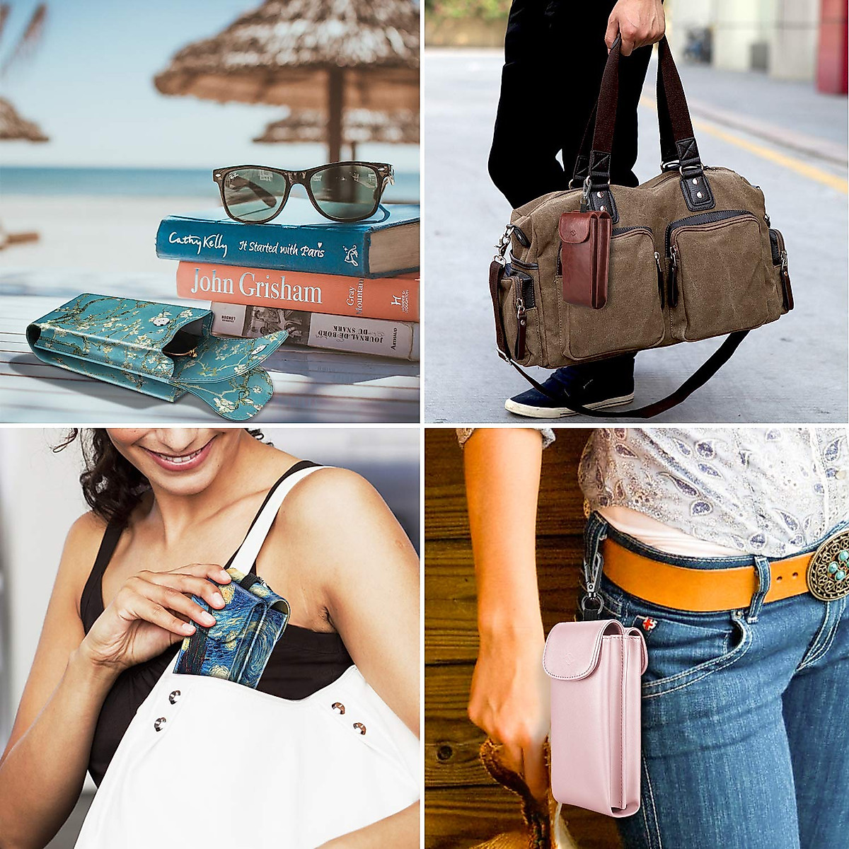 Fintie Double Glasses Case with Carabiner Hook, Portable Vegan Leather Eyeglass Case Anti-scratch Sunglasses Pouch