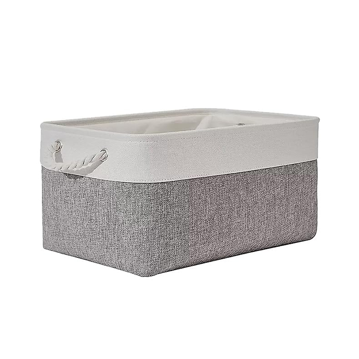 OMNUOKE Fabric Storage Baskets, Linen Closet Baskets,Closet Organizer Bins with Cotton Rope Handles,Storage Bins for Shelves,Nursery,Toys,Clothes (Gray/Off White, Large-1pc/14.1L×10.2W×7.1H )