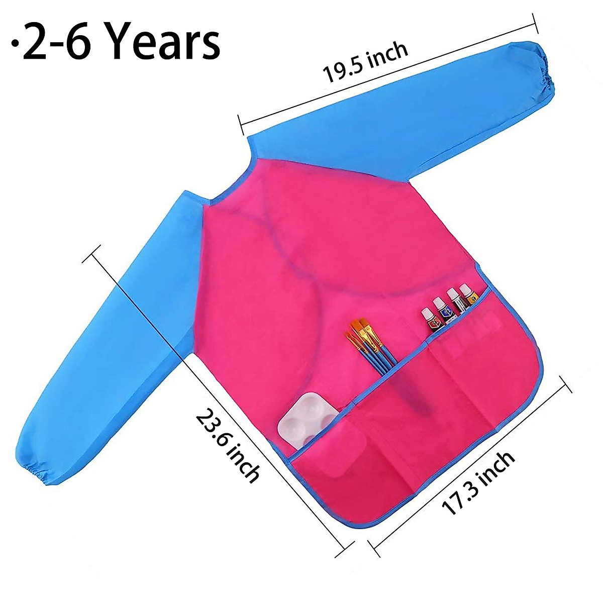 URSKYTOUS 2 Pack Kids Art Smocks Children Painting Aprons Long Sleeve Kids Smock with 3 Pockets Toddler Smocks Gifts for Art Craft, Cooking, Baking, Feeding, Age 3-7 Years, Blue and Yellow