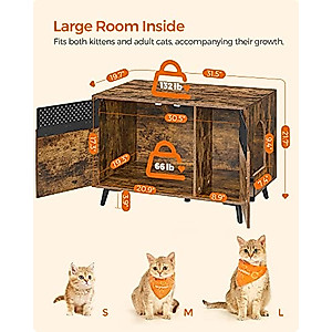 FEANDREA Litter Box Enclosure, Cat Litter Box Furniture Hidden, with Removable Divider, High Legs, Cat House for Indoor Cats, Side End Table, 31.5 x 19.7 x 21.7 Inches, Rustic Brown UPCL006X01