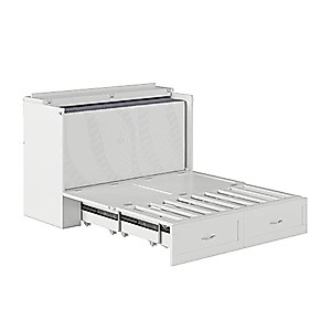 AFI, Hamilton Murphy Bed Chest with 6 inch Memory Foam Folding Mattress, Built-in Charging Station and Storage Drawer, Full, White