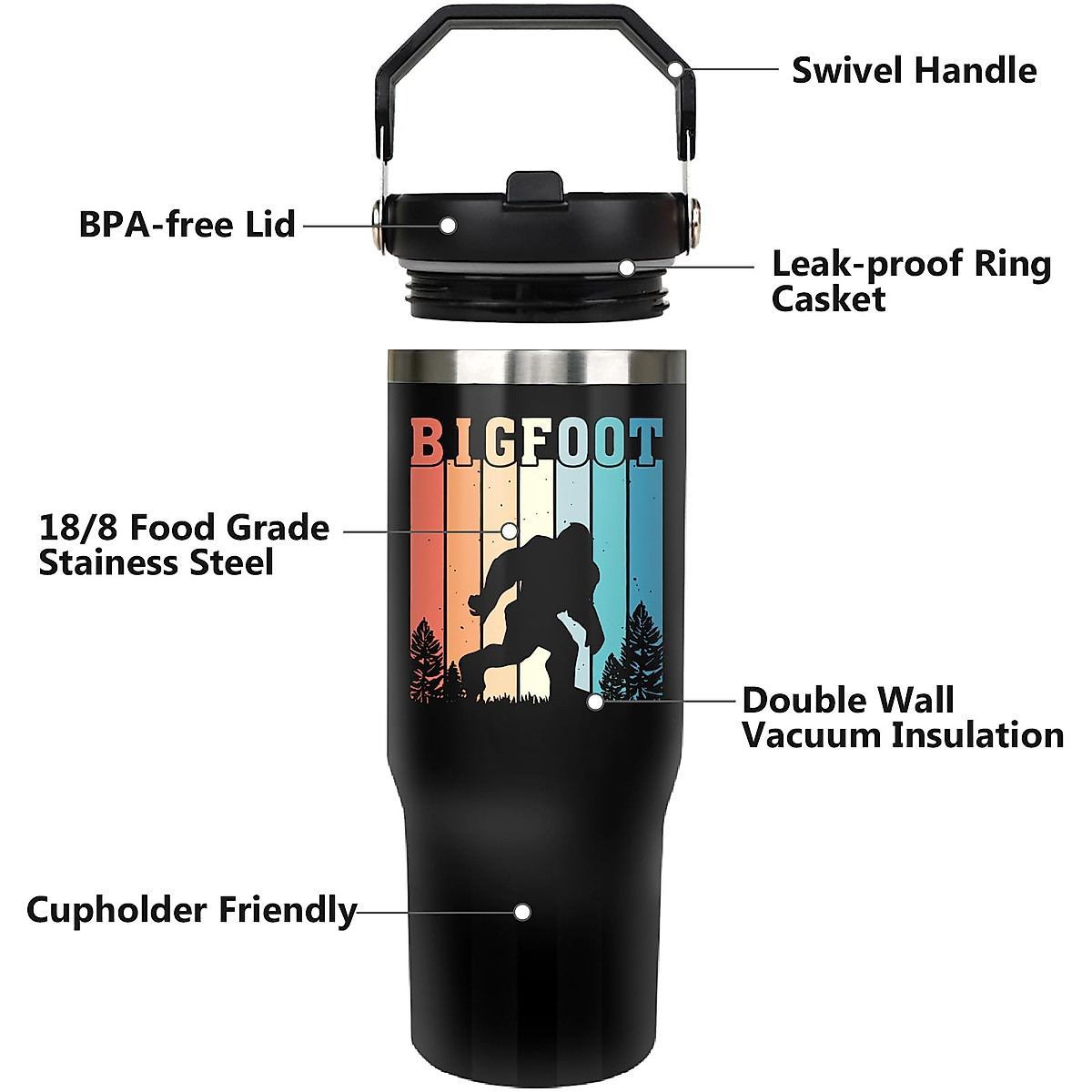 ysnifeiw 30oz Bigfoot Tumbler with Top Handle and Flip Straw Bigfoot/Sasquatch Gifts Cup for Dad Father's Day Birthday Christmas Gifts for Men
