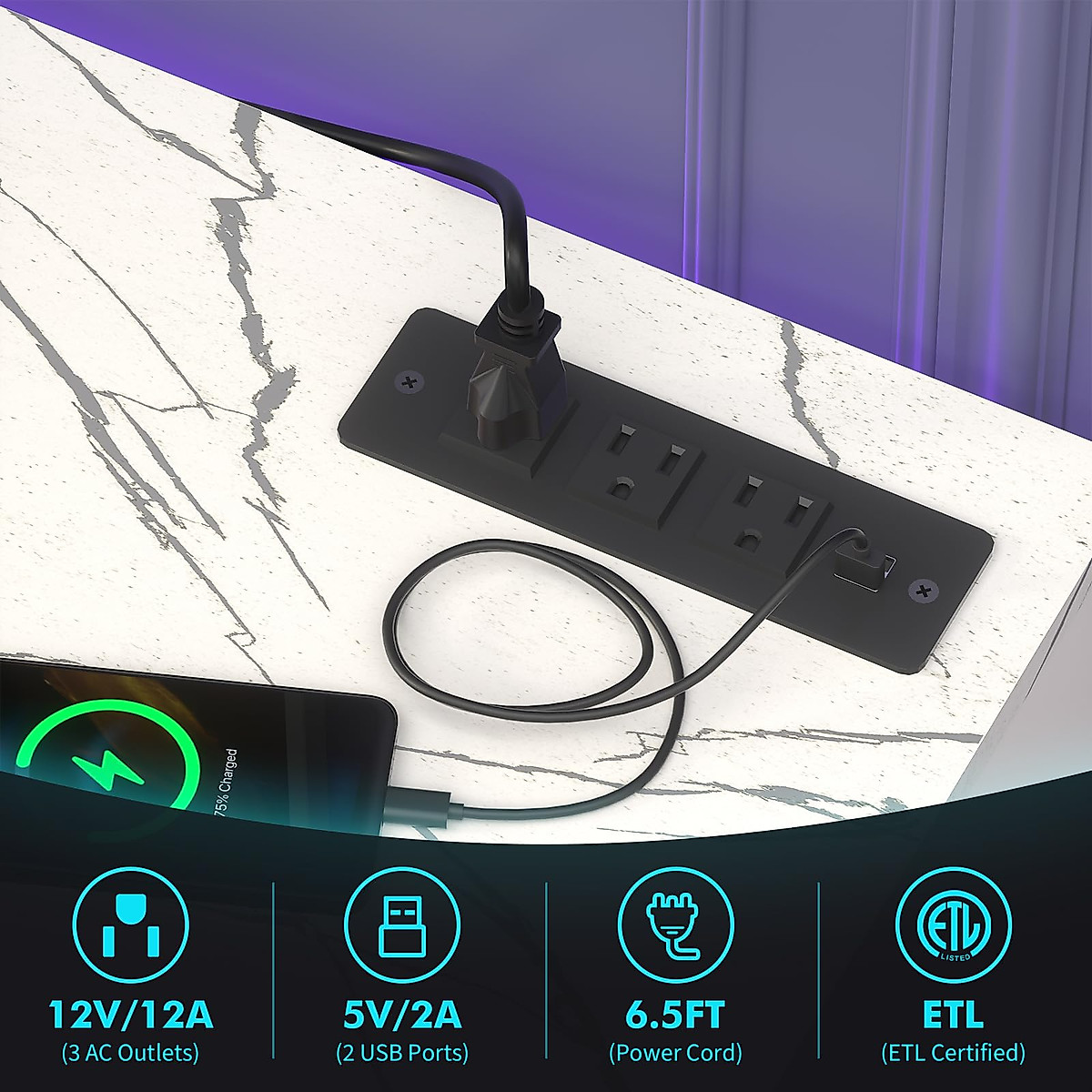 BREEZEHEAT 58inch Electric Fireplace TV Stand for 65'' TV-Entertainment Center with 18'' Fireplace and Led Light-TV Console with Glass Shelves, Power Outlets, Remote Control (White Marble)