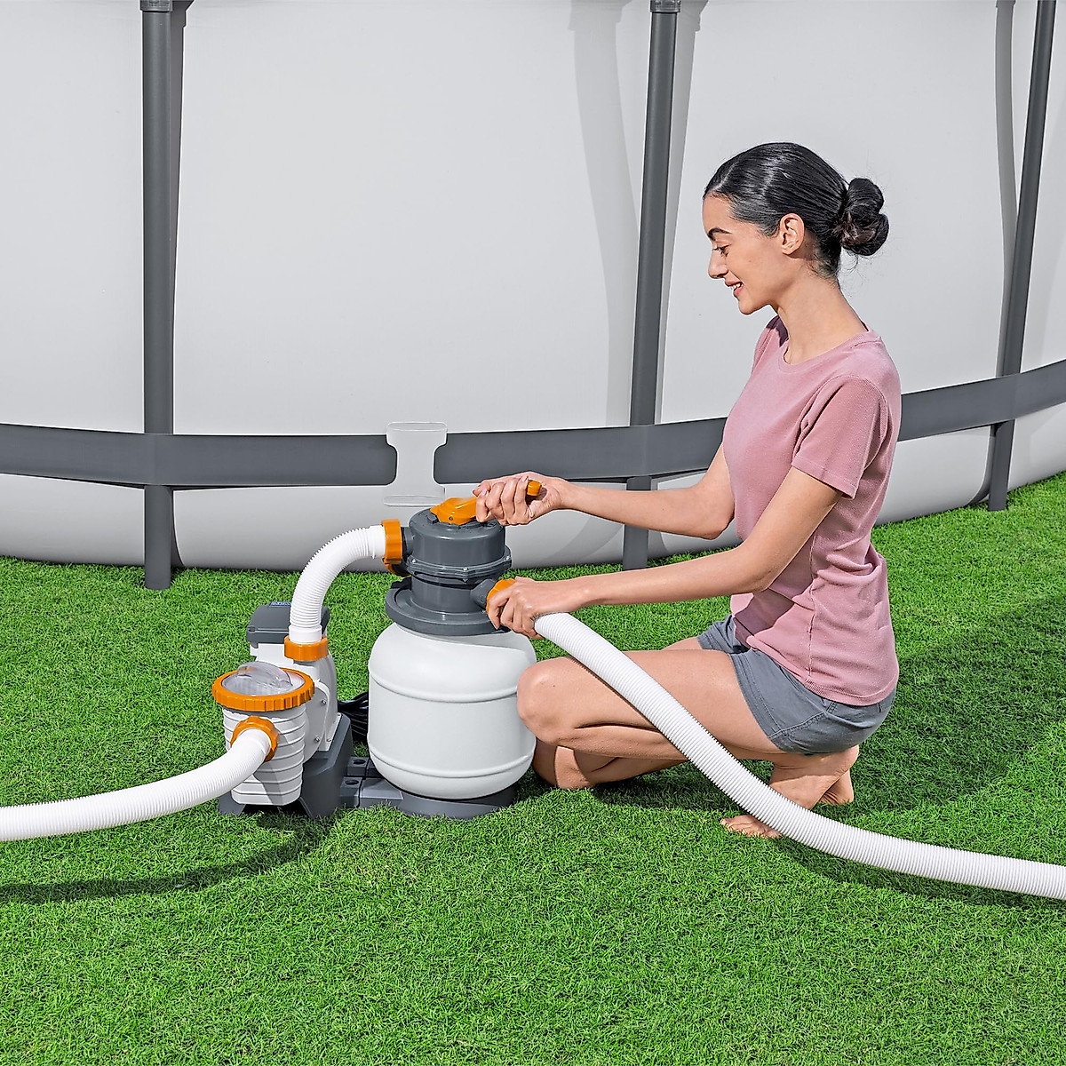 Bestway 58498E Flowclear 1500 Gallon Sand Filter Pool Pump for Above Ground 300 to 11,200 Gallon Swimming Pools with Adapter (Sand is Sold Separately)