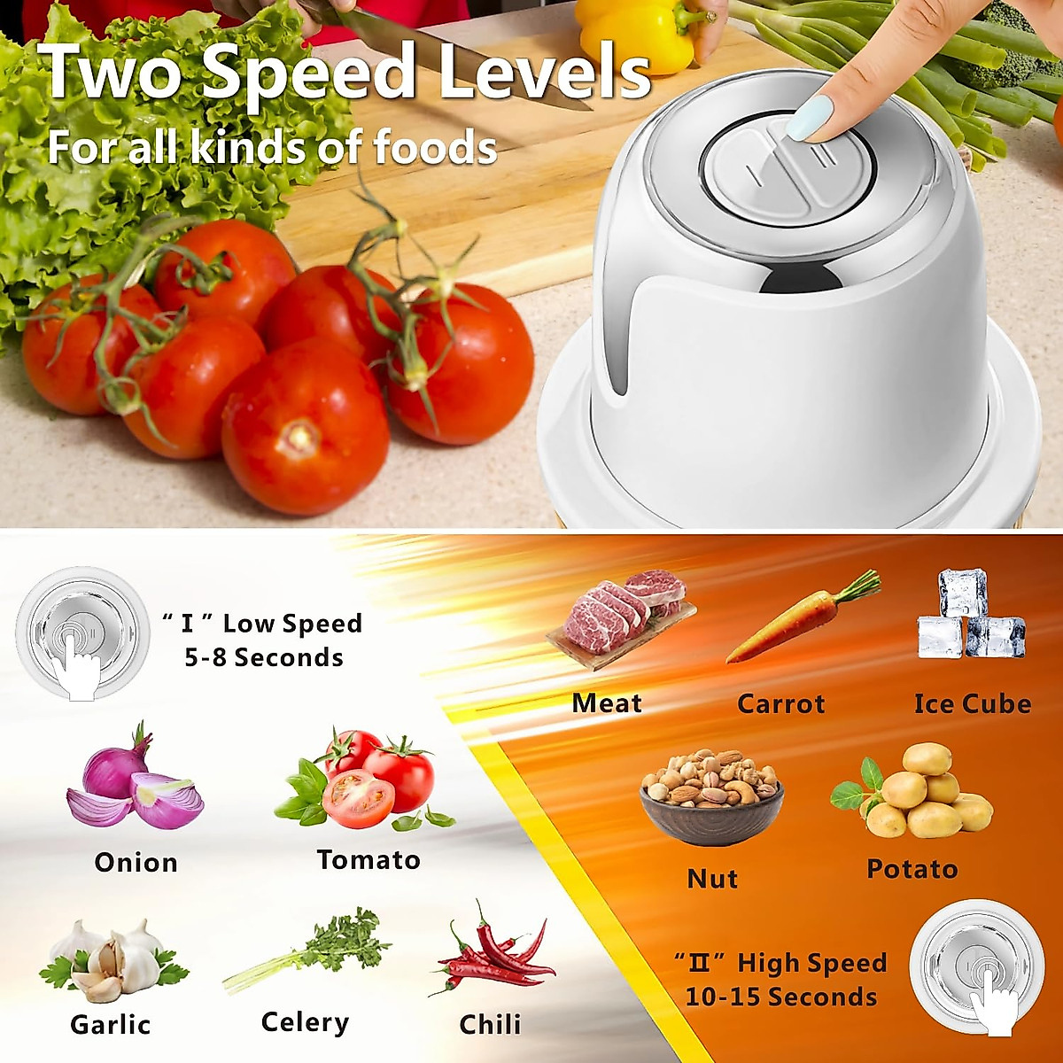 Food Processor Cordless, Small Food Chopper with 5-Cup Glass Bowl, 6000mAh Battery USB-C Rechargeable Electric Vegetable Chopper Meat Blender Kitchen Mixer for Garlic, Onion, Salad, Baby Food (White)