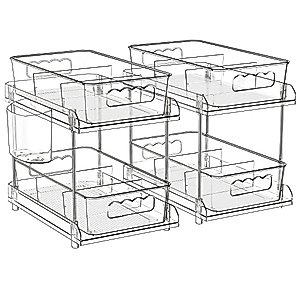 2 Tier Clear Organizer with Dividers, Pantry Organization and Storage Multi Purpose Slide-Out Bathroom Organizer, Kitchen Pantry Medicine Cabniet Bins, Under Sink Organizers and Storage, 2 Pack