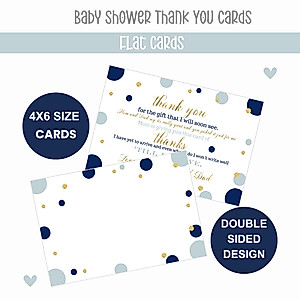 Paper Clever Party 25 Navy and Gold Baby Thank You Cards Pack – Boys Baby Shower Notes with Envelopes, Prefilled Message, Customizable Blank Stationery, New Parents Gift Ideas