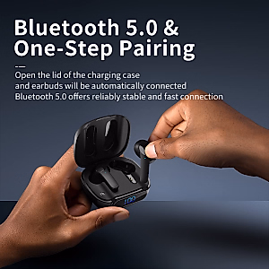 flymory Wireless Earbuds Active Noise Cancelling, Extra Deep Bass Earphones, Bluetooth 5.0 Headphones, IPX5 Waterproof, Touch Control Stereo Big Bass Cordless Headsets(Mini-Black)