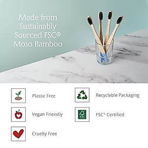 Wild & Stone | Firm Bristle Organic Bamboo Toothbrush | Four Handle Patterns | Firm Fibre Bristles | 100% Biodegradable Handle | Vegan Eco Friendly Bamboo Toothbrushes