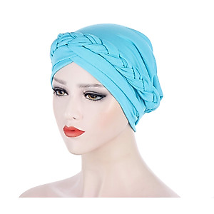 Fxhixiy Hijab Braid Silky Turban Hats for Women Cancer Chemo Beanies Cap Headwrap Headwear (Lake Blue)