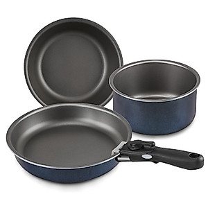 SHINEURI 4 Pieces Removable Handle Cookware Stackable Pots And Pans Set, Nonstick Pot and Pan Set for Home & Camping, Dishwasher/Oven Safe - 2qt /8inch /9.5inch