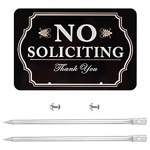 Kichwit No Soliciting Sign for House, No Soliciting Yard Sign, 12" x 8", 14" Long Metal Stakes Included