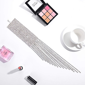 JolieHome Fashion Sparkling Rhinestone Cuff Bracelet for Women Girls, Silver Crystal Strand Mulitlayer Prom Wrap Bracelet with Fringe for Party Wedding Dating