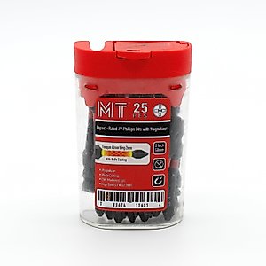 Impact-Rated #2 Phillips Bits 25 pcs Set 2 inch (50mm) Long - Strongly Magnetized for Non-Slip, Tough Taiwan S2 Steel, Manganese Anti-Rust Coating, Includes Rigid Case with Magnetizer