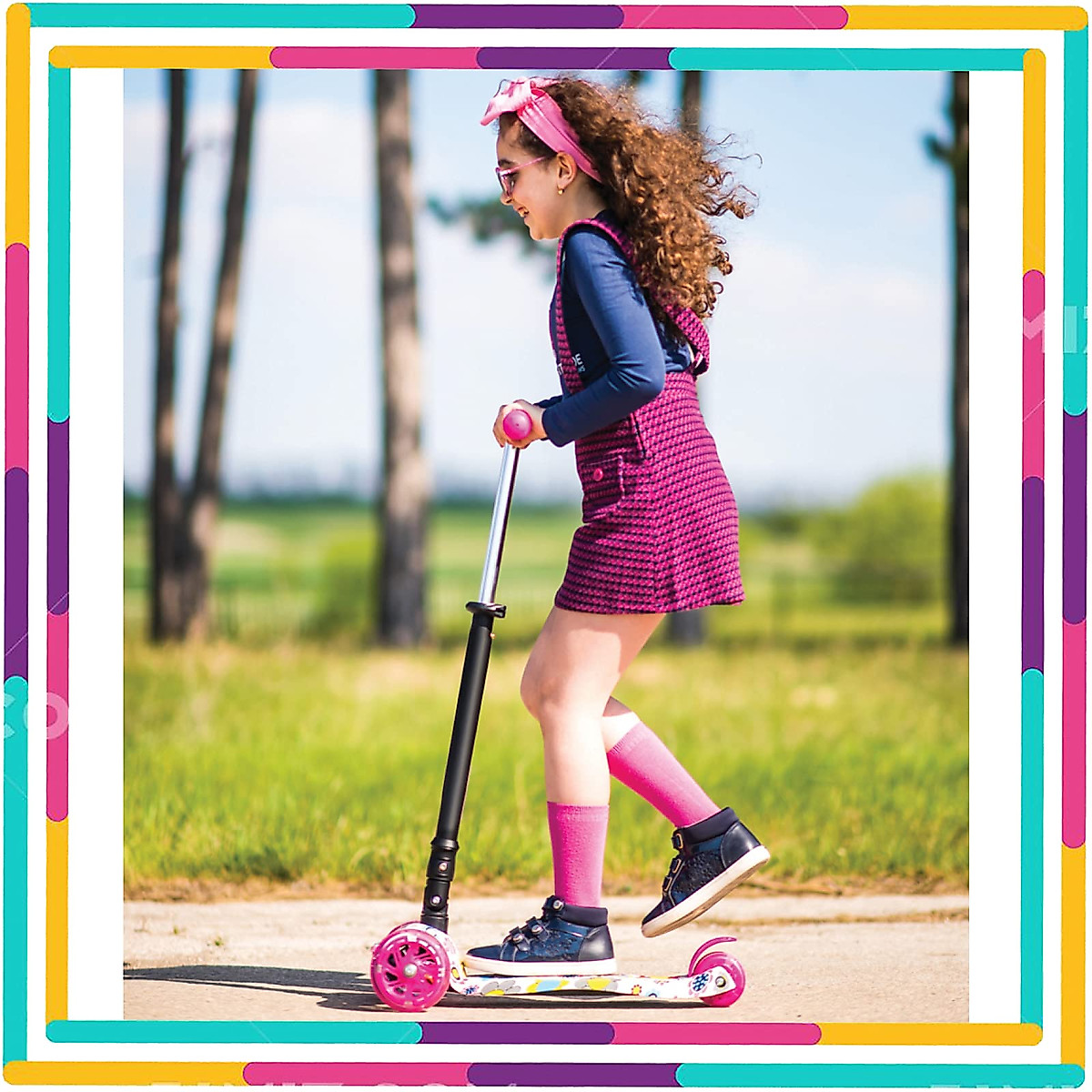 Scooters for Kids 3 Wheel Kick Scooter for Toddlers Girls & Boys, 4 Adjustable Height, Lean to Steer, Extra-Wide Deck, Light Up Wheels for Children from 3 to 14 Years Old (Pop Graffiti 2)