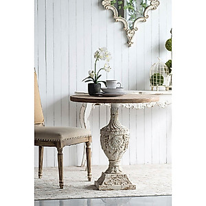 A&B Home AB-44955-DS 31" H Round Natural Fir Wood/Magnesium/MDF Indoor End Table w/Pedestal Base, Brown, Antique White