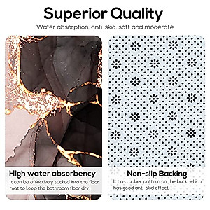 Seorsok Pink Gold Marble Shower Curtain Sets 4 Piece with Rugs,Black Pink Gold Bathroom Sets with Shower Curtain and Rugs and Accessories, Modern Bathroom Decor with Bath Mats and 12 Plastic Hooks