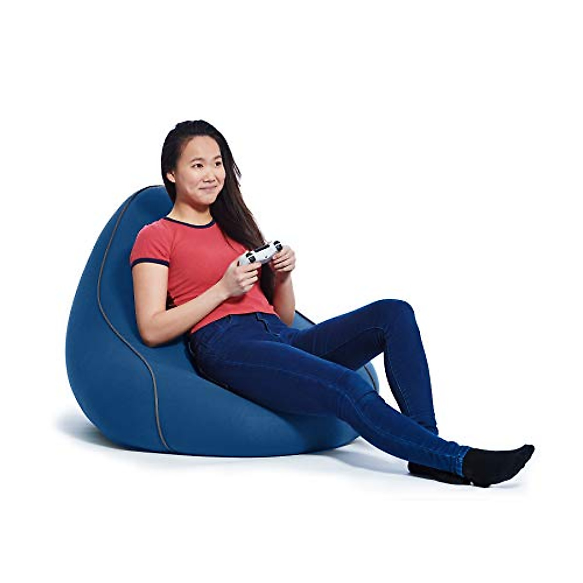 Yogibo Lounger Bean Bag for Adults, Teens, Personal Sized, Single Beanbag Lounge Chair with Raised Back or Gaming, Reading, and Relaxing, Removable, Washable Cover, Blue