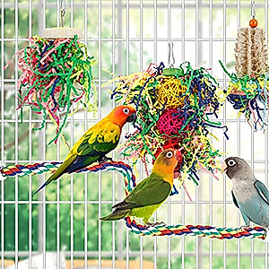 Bird Toys Bird Shredding Foraging Toys Parakeet Toy Chewing Hanging Toy Bird Shredded Paper Bird Cage Accessories Bird Rope Perch for Conure Cockatiel Budgies Lovebird Parrotlet (Without Rope Perch)