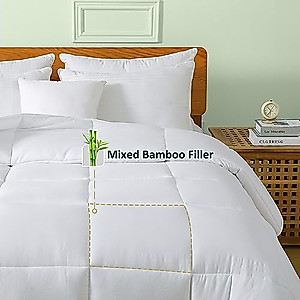 TOPGREEN Queen/Full Size Down Alternative Comforter - Luxurious Bamboo Viscose Blend Duvet Insert - 250GSM Microfiber Quilted Bedding with Corner Tabs(White, 88x88)