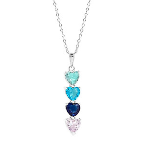 EVE'S ADDICTION Custom 4 Stone Simulated Birthstone Heart Necklace (16"), 925 Sterling Silver Heart Drop Necklace for Women - Women's Personalized Heart Necklace - Gifts for Mom