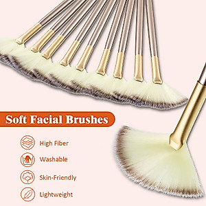 9 Pieces Facial Fan Mask Brushes, Soft Facial Applicator Brushes Tools for Peel Glycolic Makeup for Mud Cream (Champagne)