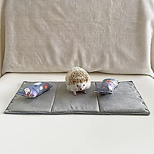 Handmade Multi-Function Flannel Small Animal Tunnel Sleeping Hideout Cave Nest with Pillows for Hedgehog Guinea Pig Rat Ferret Sugar Glider Squirrel Small Animal Beds (Grey)