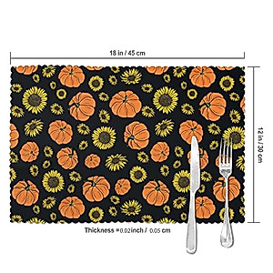 Thanksgiving Pumpkins Sunflower Leaf Placemats Set of 6,Table Mats Heat-Resistant Washable Non-Slip Place Mats for Family Dining Kitchen Home Wedding Holiday Party Decorations 12 X 18 Inch